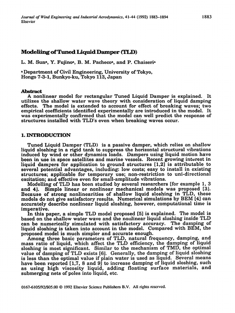 (1992) Modelling of Tuned Liquid Damper | PDF | Damping | Liquids