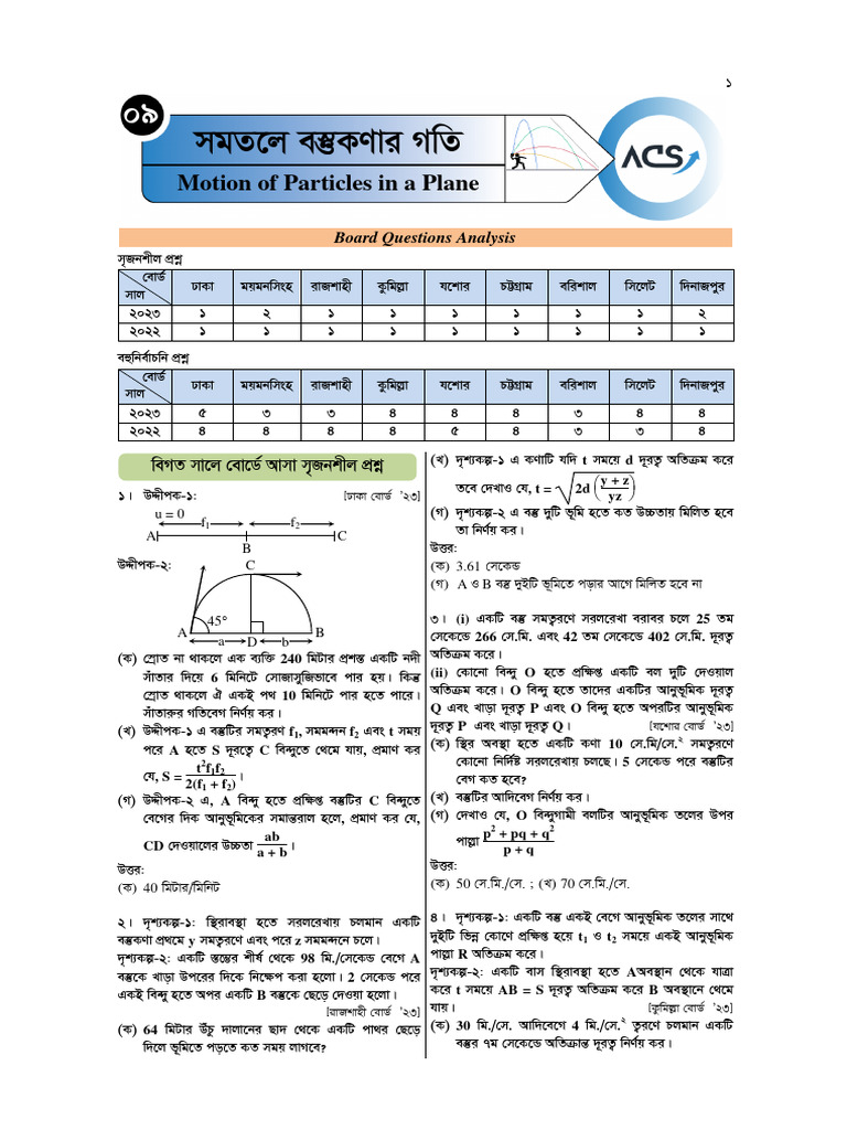 Motion of Particles Practice Sheet HSC FRB-24 | PDF