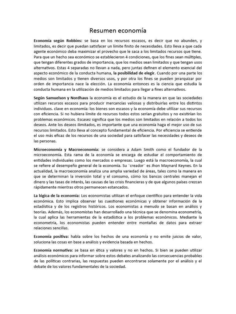 Resumen Economía Cap 1 Samuelson Docx | PDF | Ciencias económicas | Bienes