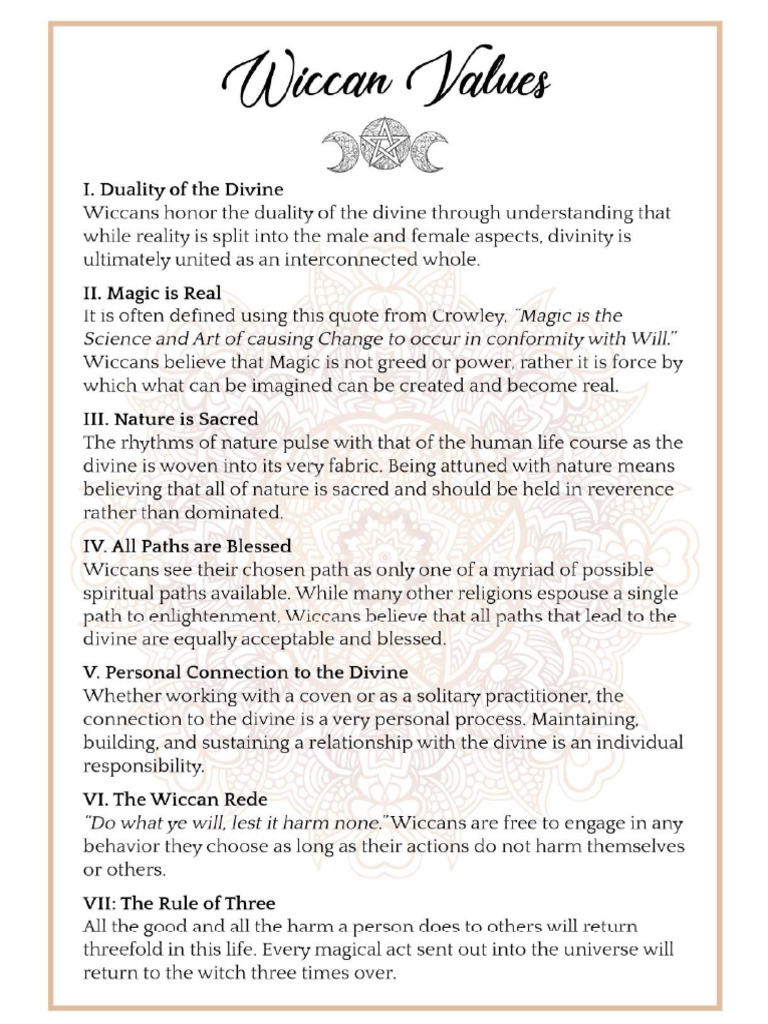 Wiccan Values Printable Page | PDF