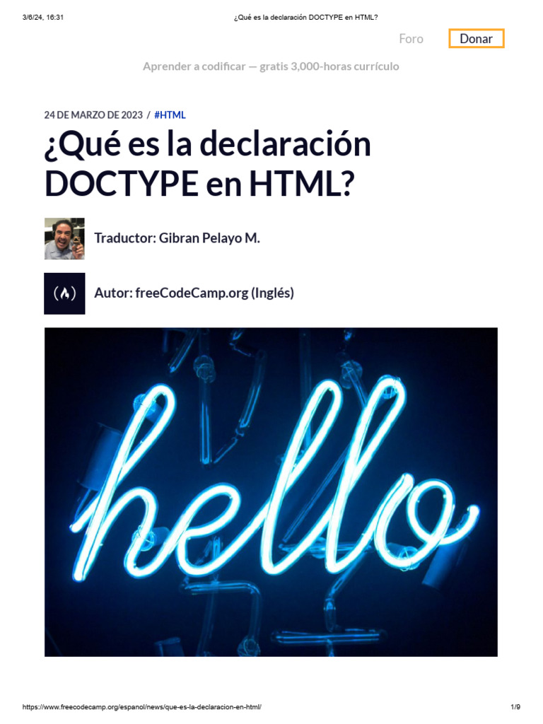 Qué es la declaración DOCTYPE en HTML | Descargar gratis PDF | HTML ...