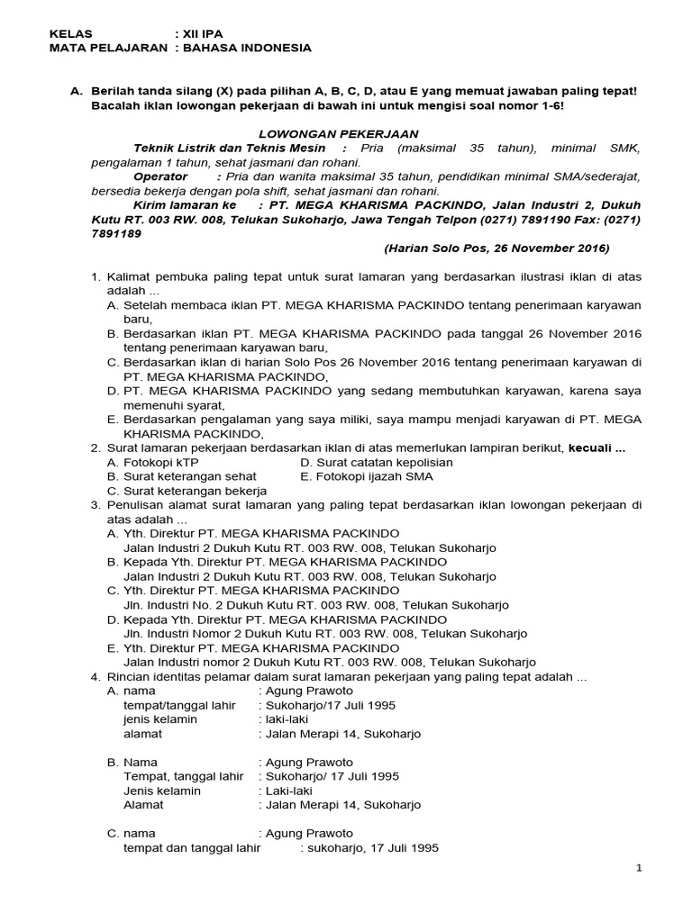 BHS - Indonesia Kelas Xii Pas Ganjil 2023-2024 | PDF