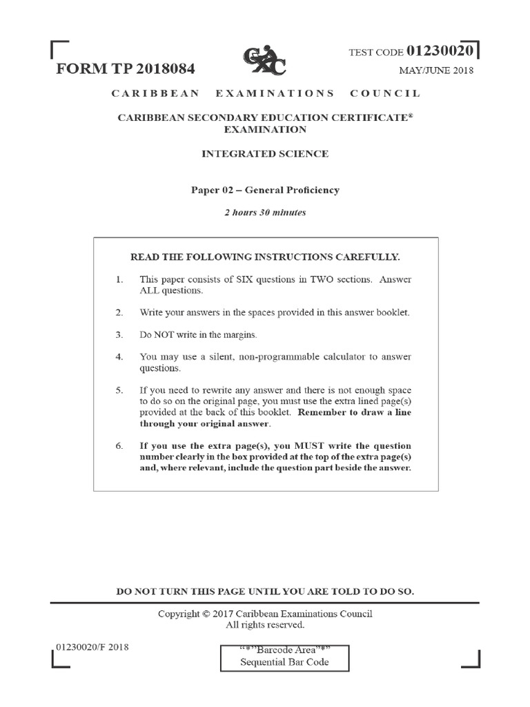 Csec Integrated Science P2 2018 Pdf Barcode Chart