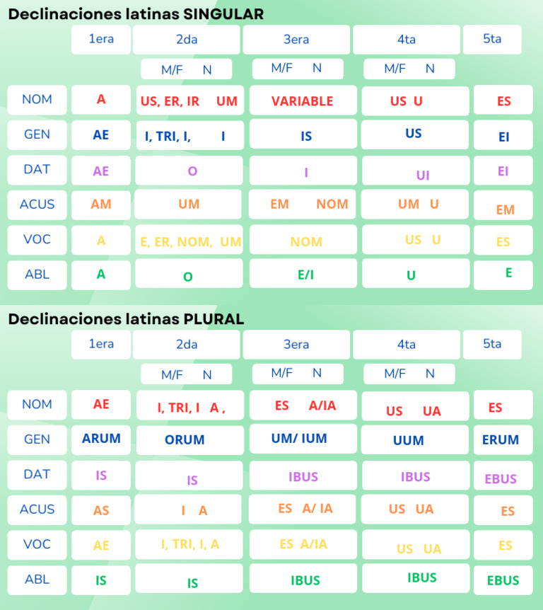 Tabla de declinaciones latinas | PDF