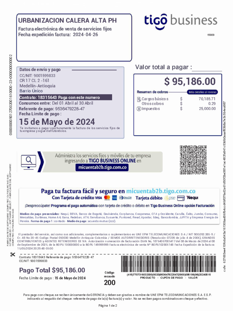 Factura Fija 1717268894.0908 | PDF | Pagos | Industrias de servicio