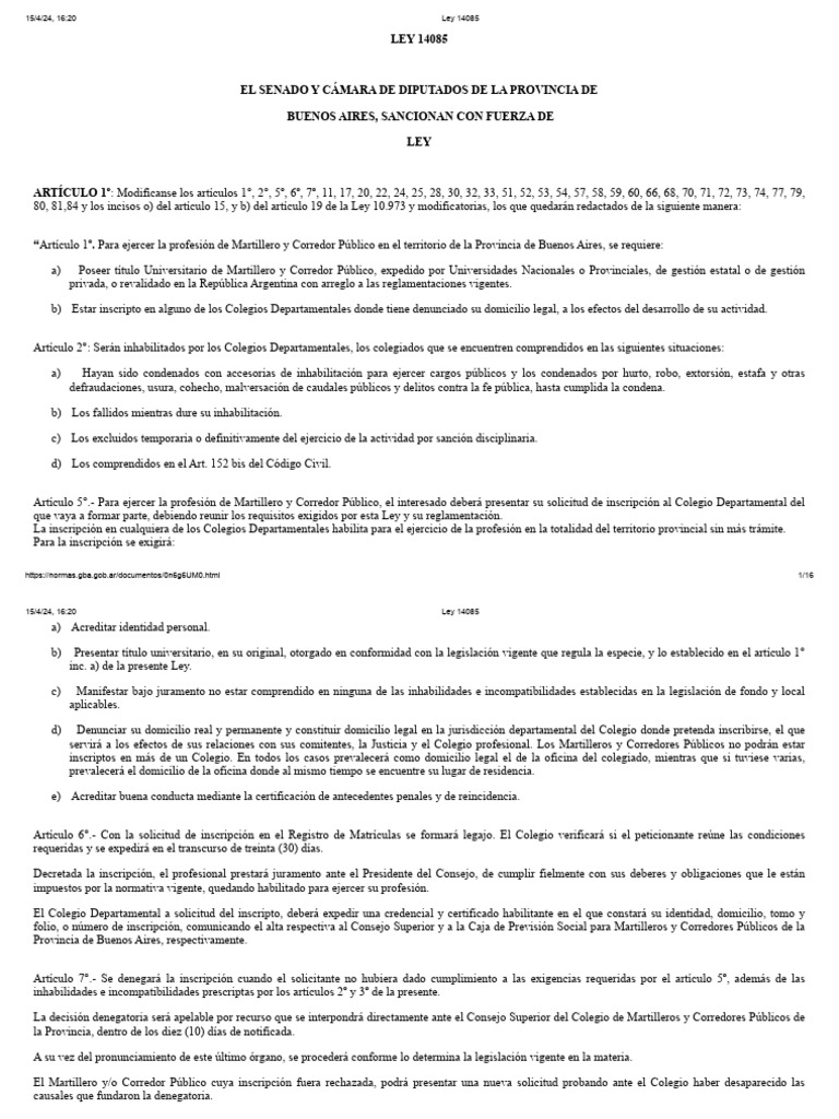 Ley 14085 | Descargar gratis PDF | Estatuto de limitaciones | Subasta