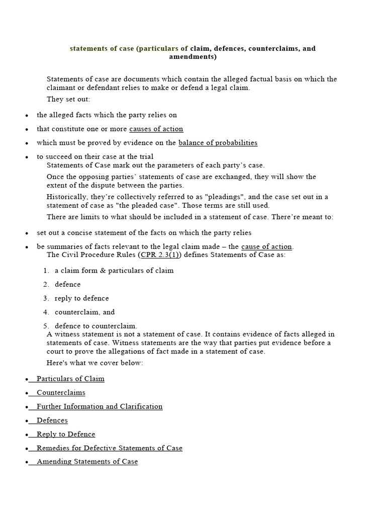 STATEMENT OF CASE | Download Free PDF | Lawsuit | Damages