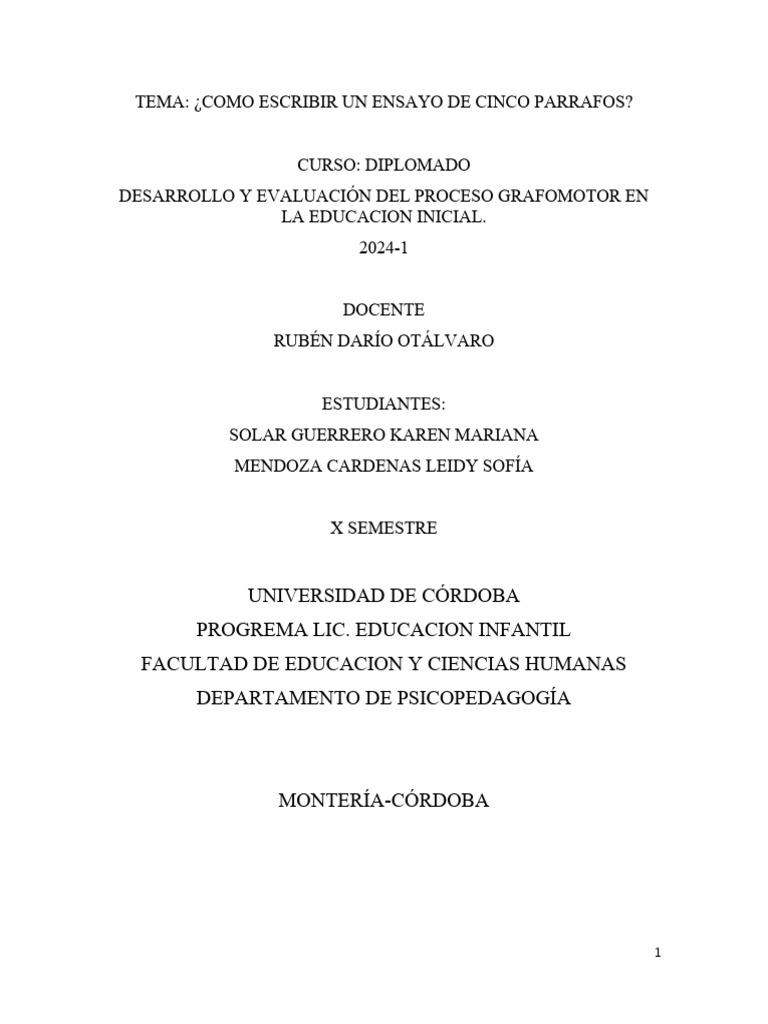 Còmo Escribir Un Ensayo de 5 Pàrrafos | PDF | Aprendizaje | Educación ...