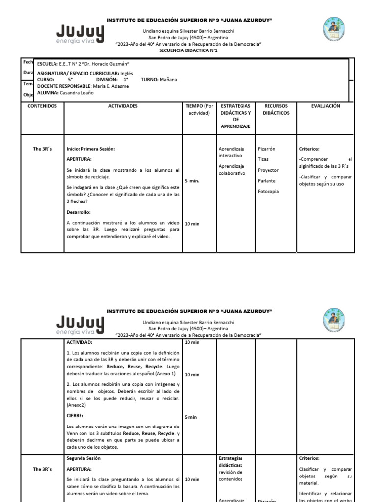 Secuencia Didactica N 1 Tecnica Pdf