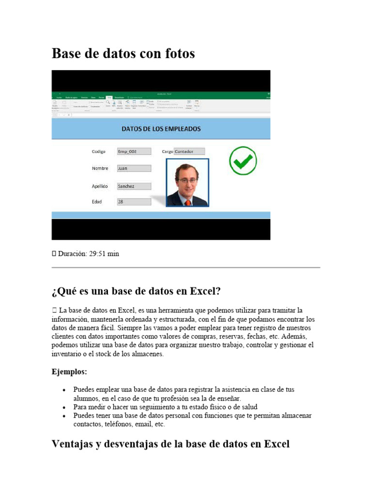 Base de Datos en Excel con Fotos | PDF | Bases de datos | Microsoft Excel