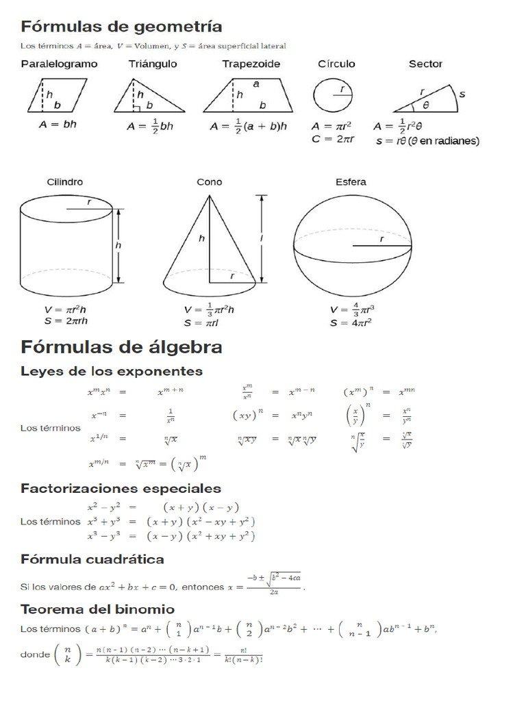Formulas Geometricas y Trigonometricas Curso | PDF