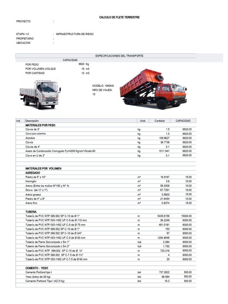 Calculo de Fletes | PDF | Tubería (transporte de fluidos) | Materiales ...