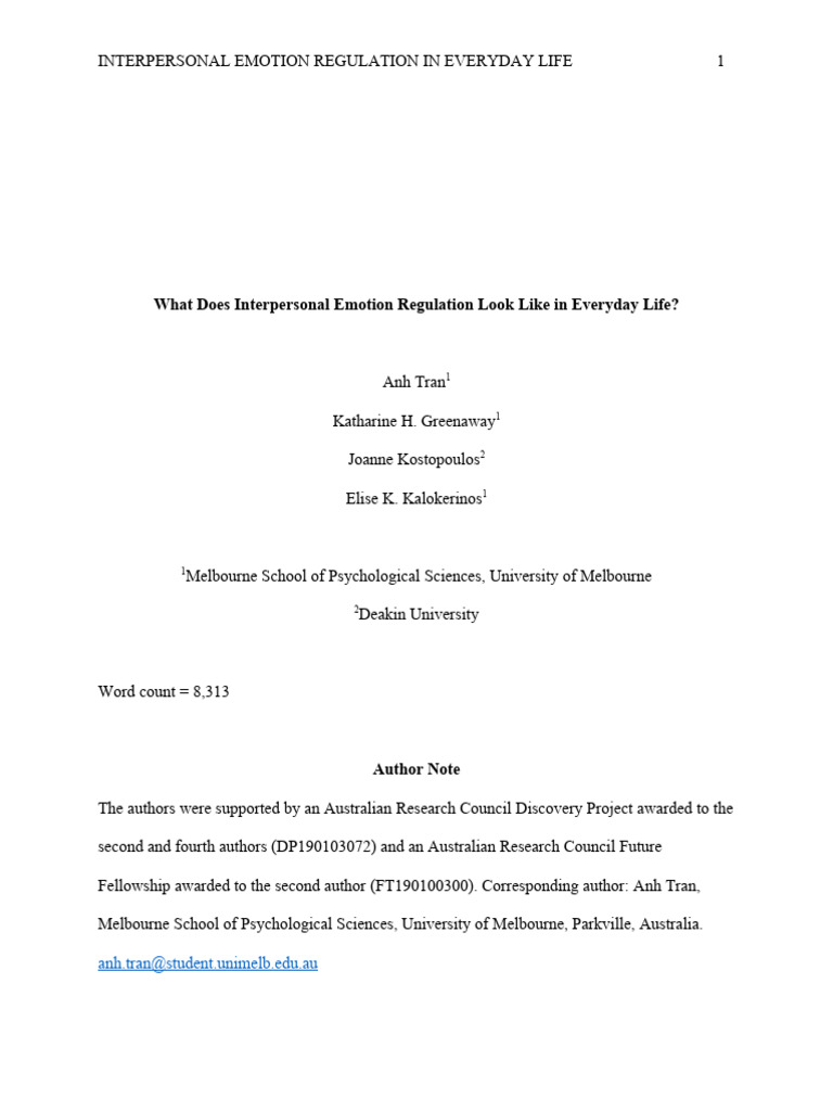 interpersonal emotion regulation in everyday life | PDF | Emotional ...