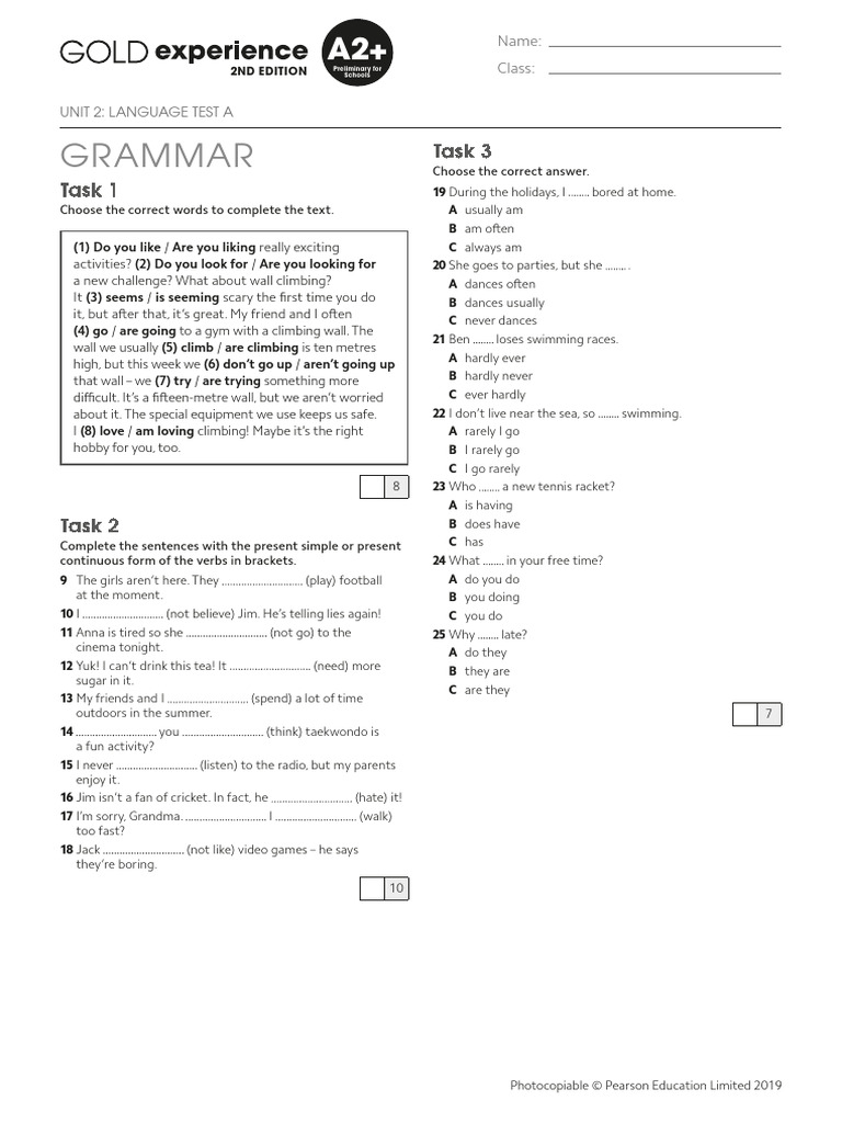 Gold Exp A2P U2 Lang Test A | PDF