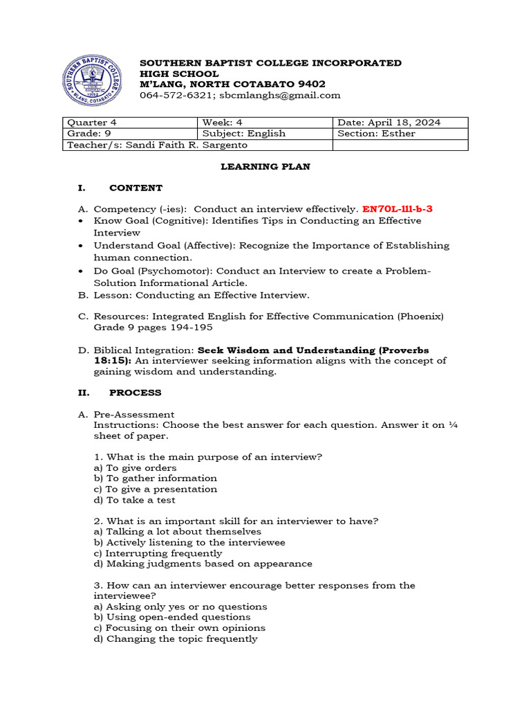 2023-24-Learning-Plan - Conduct An Interview Effectively | PDF ...