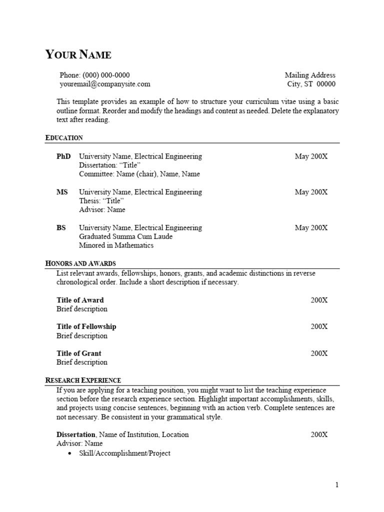 CV Template | PDF | Thesis | Academia