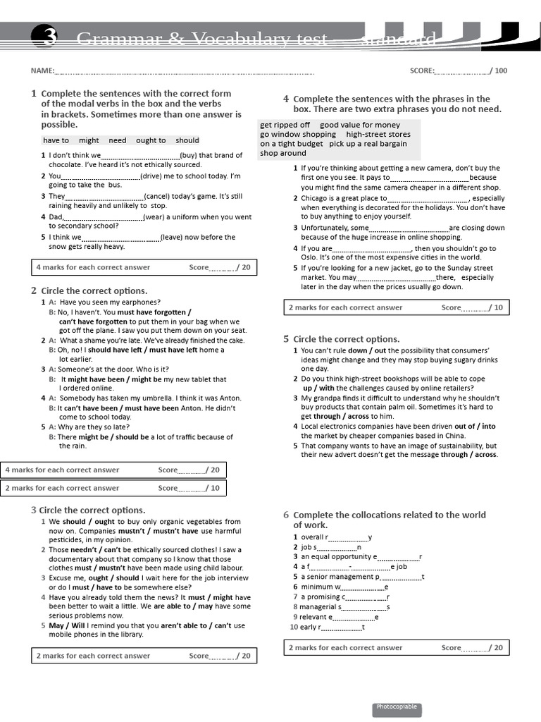 FP1 U03 Grammar Vocabulary Standard | PDF | Marketing