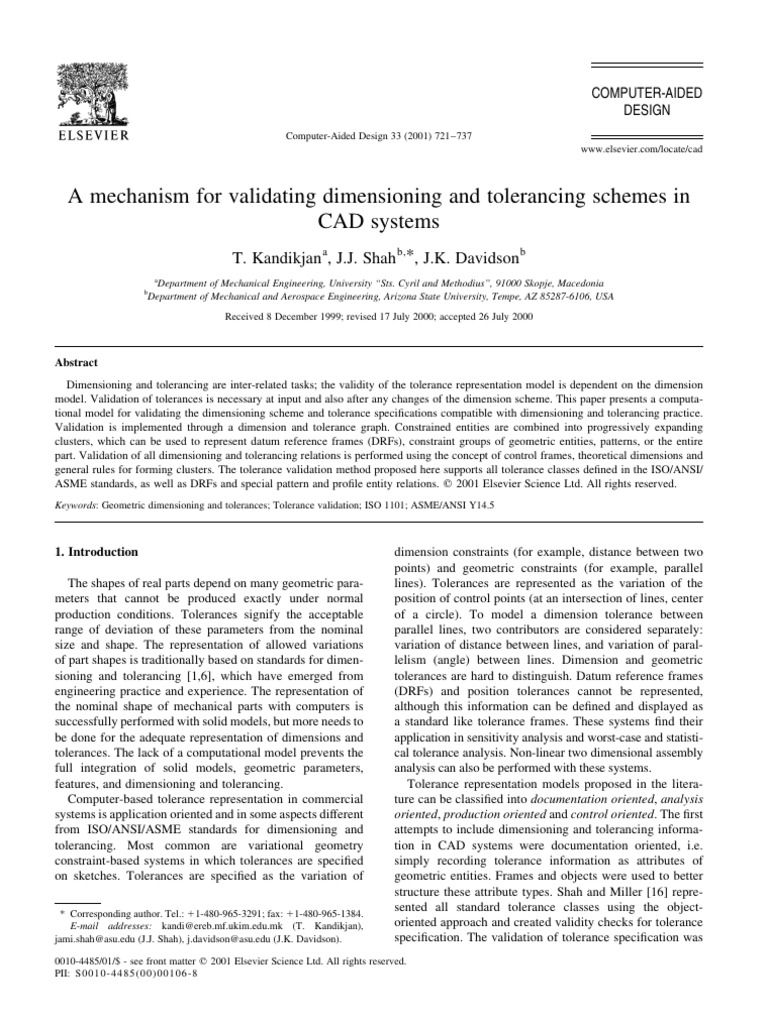 A Mechanism For Validating Dimensioning and Tolerancing Schemes in CAD Systems | PDF ...