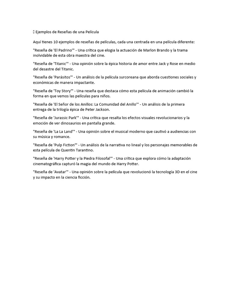 ? Ejemplos de Reseñas de una Película | PDF