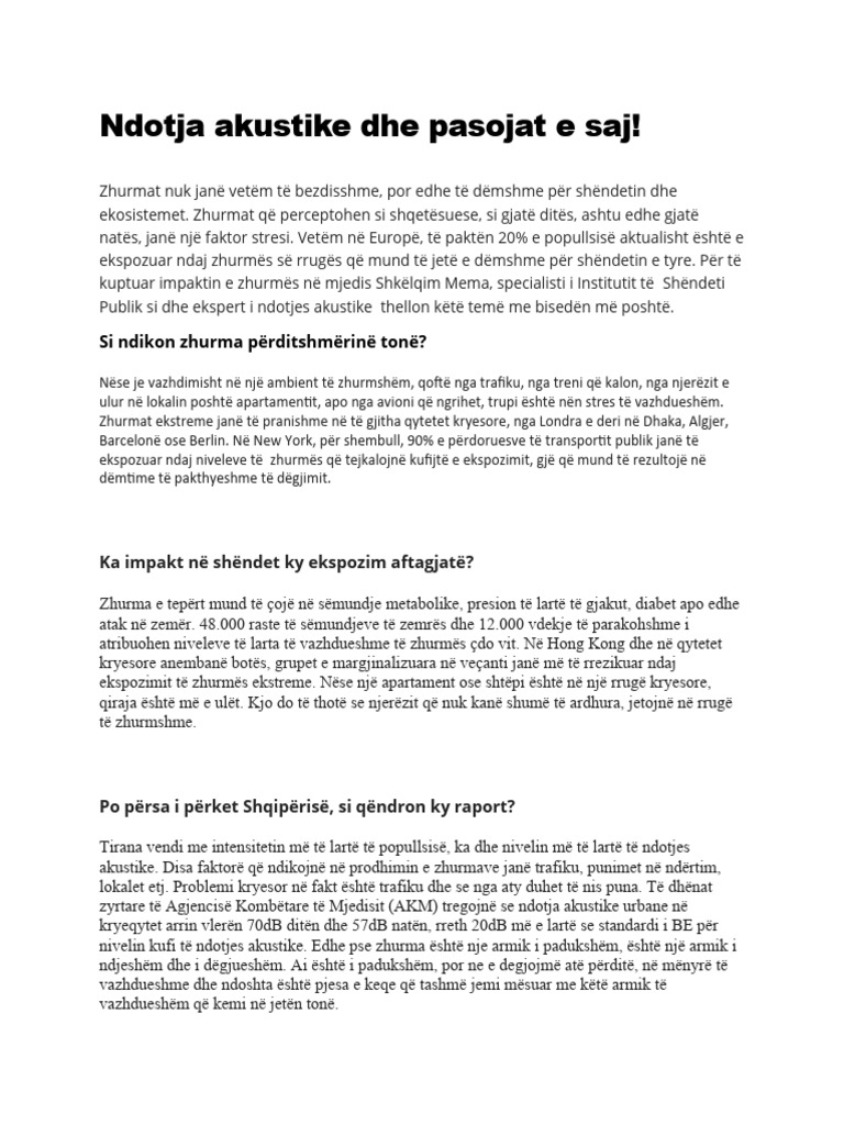 Ndotja Akustike Dhe Pasojat e Saj | PDF