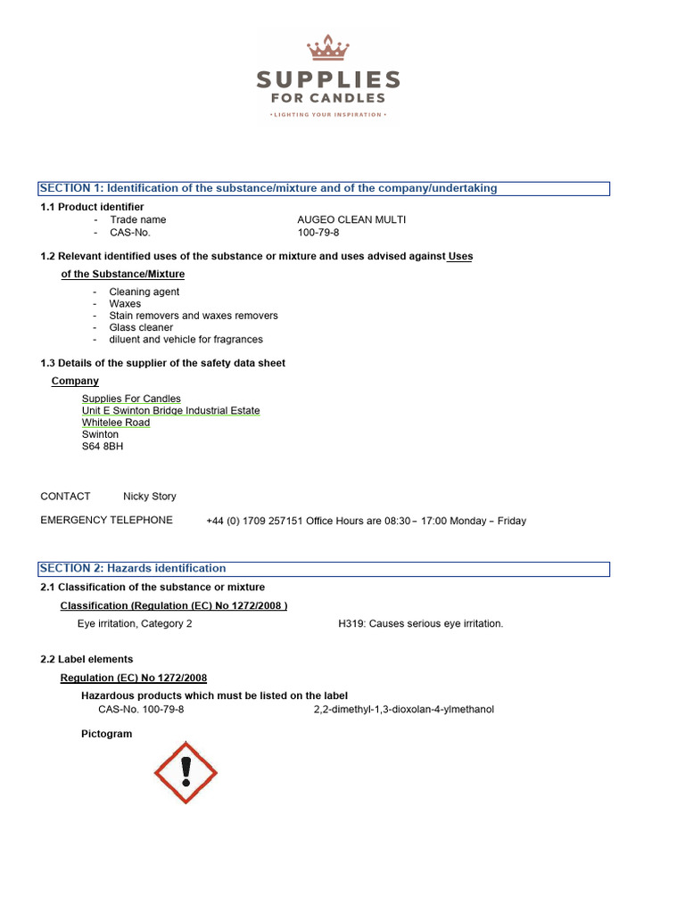 SDS Augeo Base | PDF | Waste | Waste Management