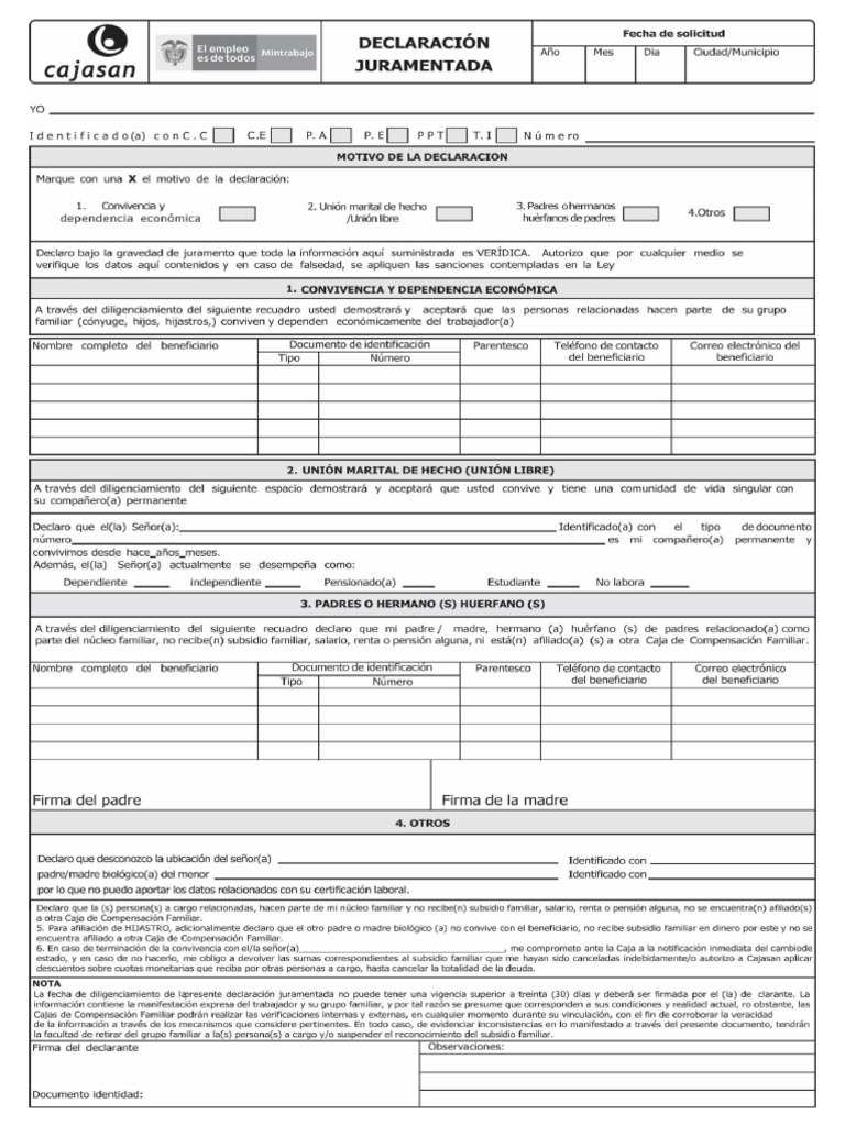 Cajasan - Declaracion - Juramentada | PDF