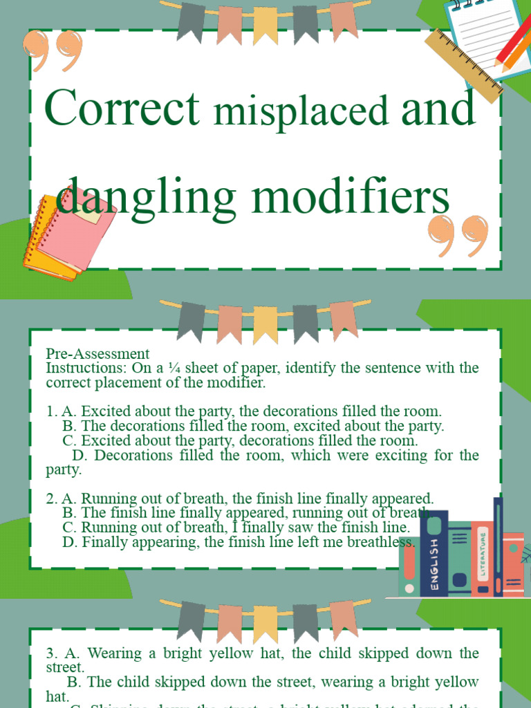 Correct Misplaced and Dangling Modifiers | PDF | Noun | Linguistic ...