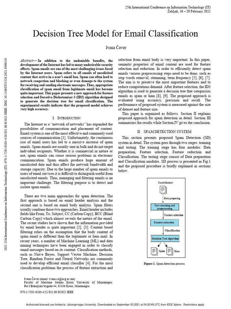 Decision Tree Model For Email Classification: Ivana Čavor | PDF | Machine Learning | Applied ...