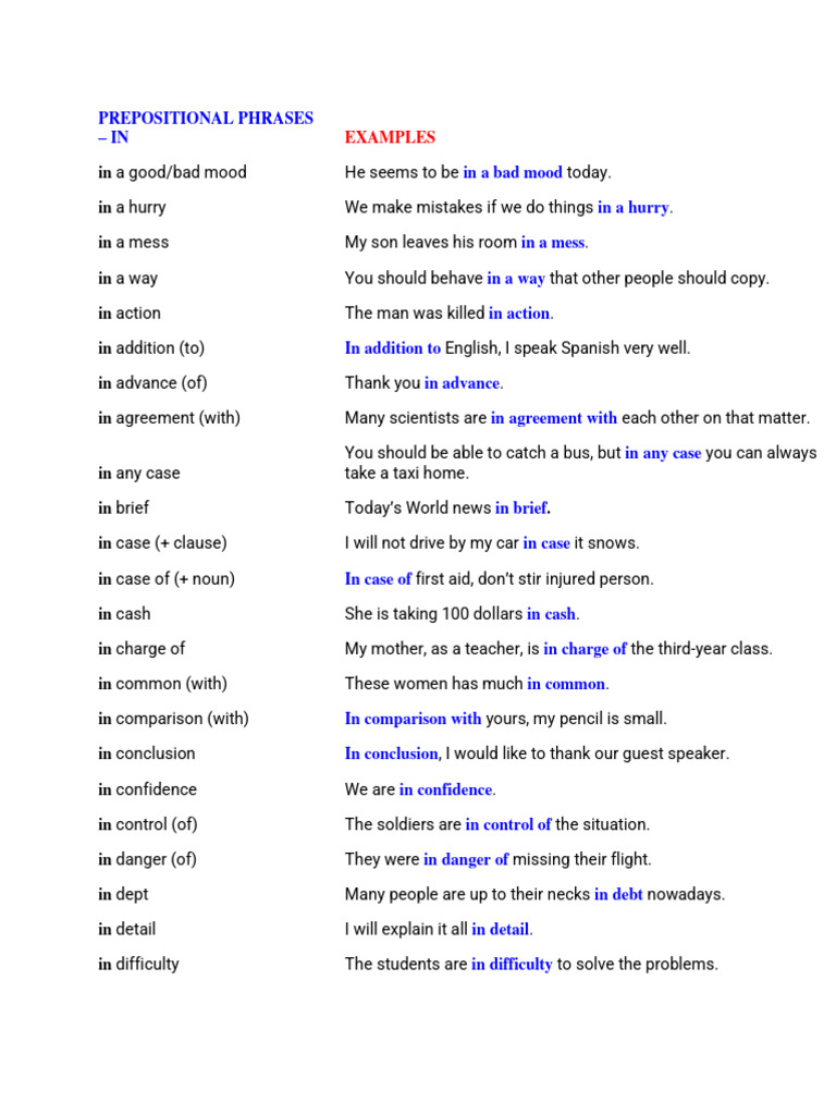 Prep. Phrases IN-BY-AT | PDF