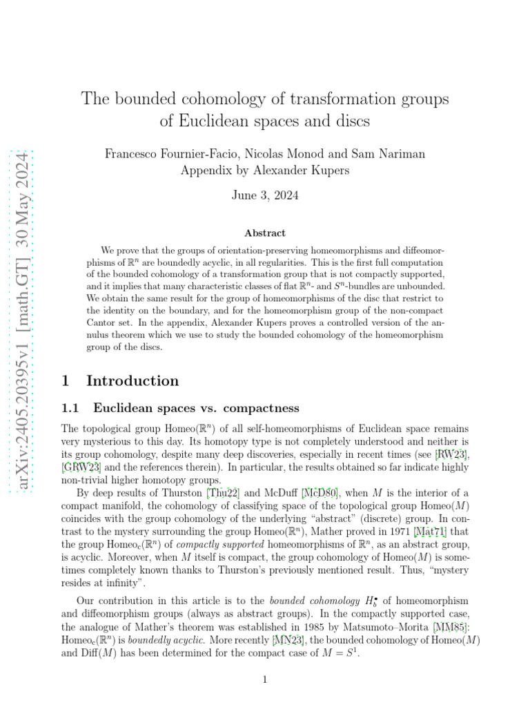 The Bounded Cohomology of Transformation Groups of Euclidean Spaces and ...