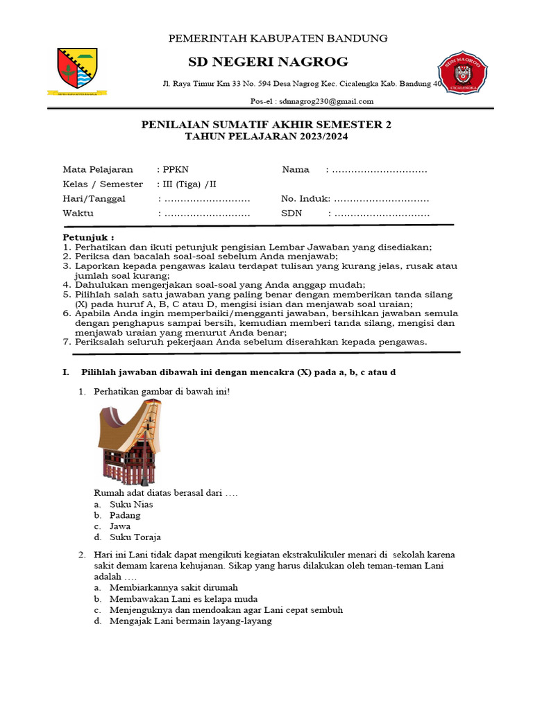 Soal PPKN Kelas 3 Semester 2 | PDF