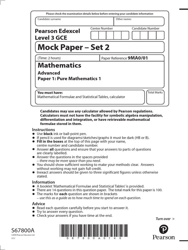 Mock Set 2 Paper 1 | PDF | Mathematics | Mathematical Objects