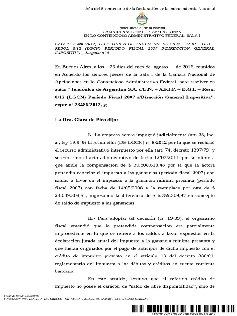 Disputa Fiscal Telefónica vs AFIP 2016 | PDF | Impuestos | Judicaturas