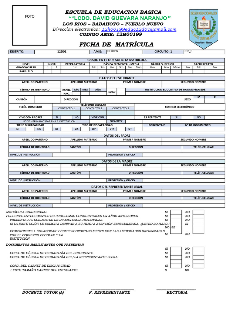 Ficha Matricula 2024 Pdf Documento De Identidad Gobierno Y