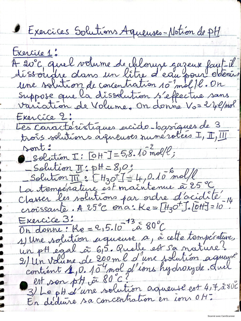 Exercices Solutions Aqueuses-pH | PDF