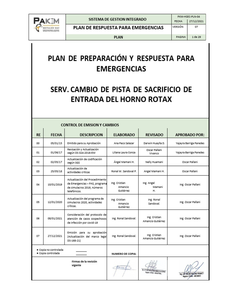 Proc Prep y Resp Emerg-Cambio de Pista de Sacrificio de Entrada Del ...