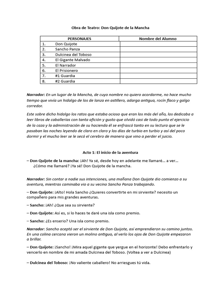 Obra de Teatro - Don Quijote de la mancha | Descargar gratis PDF | Don ...