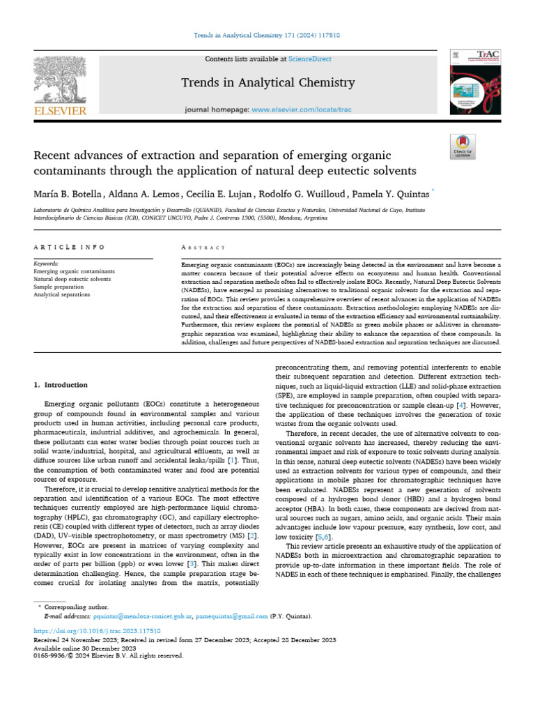 2024, Maria Botella, Extraction of Emergin Organic Contaminants | PDF ...