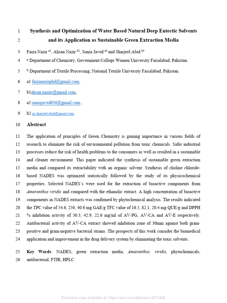 Green Extraction Using Natural Solvents | PDF | Polyphenol | High ...