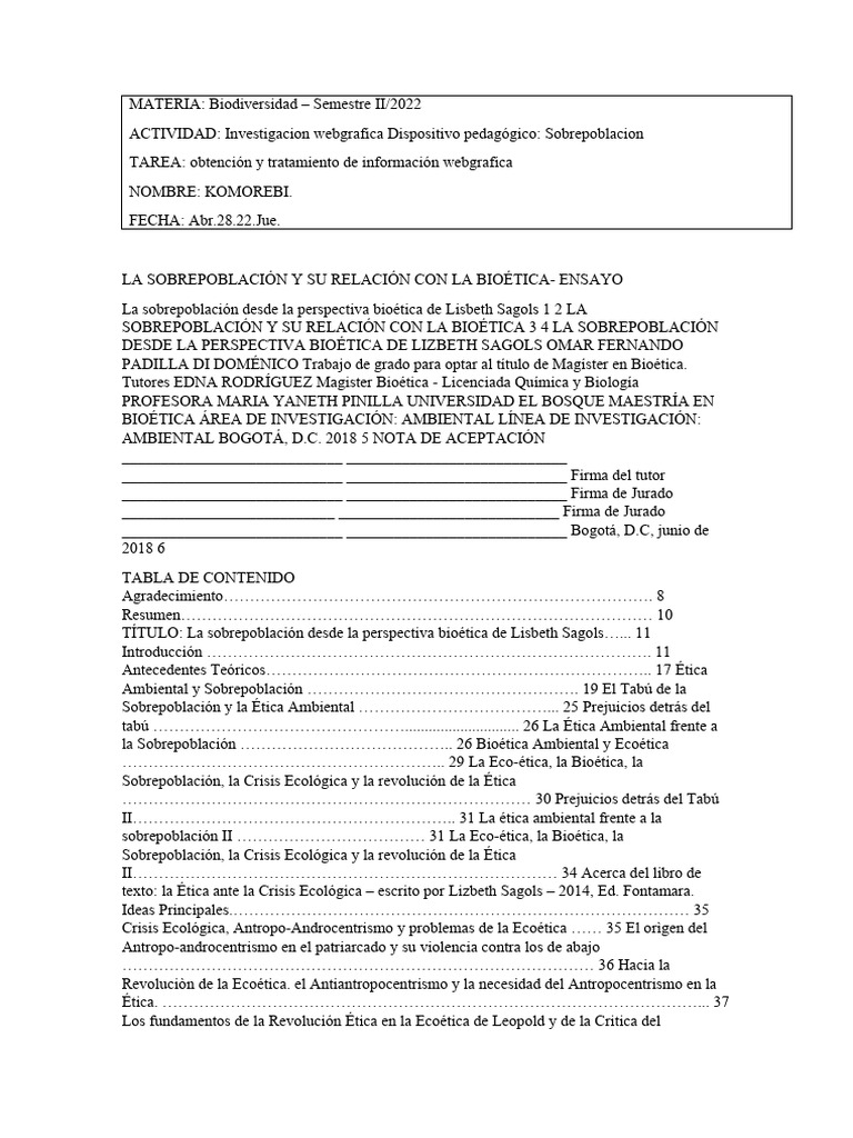 La Sobrepoblación y Su Relación Con La Bioética | PDF | Población ...