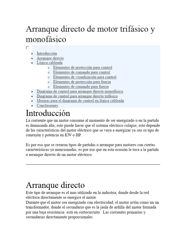 Arranque Directo de Motor Trifásico y Monofásico | PDF | Corriente eléctrica | Motores