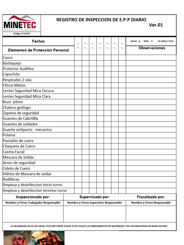 017.-Pre Uso de EPP Diario | PDF