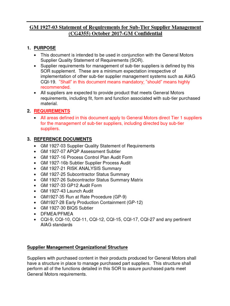 1 GM 1927-03 Statement of Requirements For Sub-Tier Supplier Management ...
