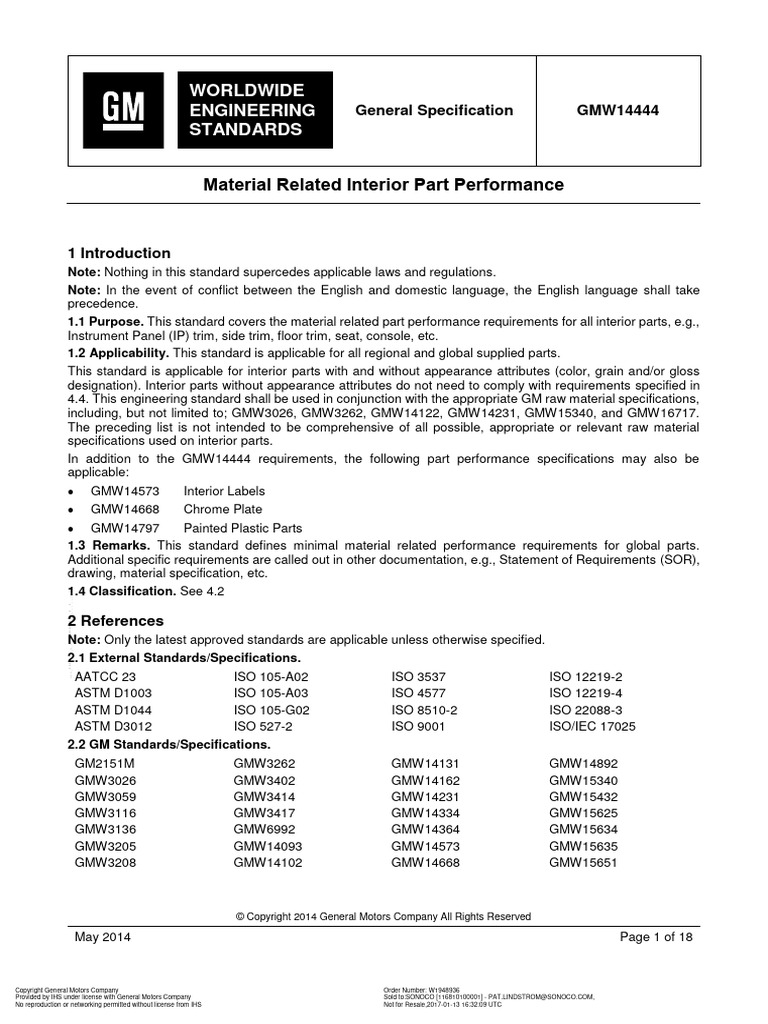 2 GMW14444 Material Related Interior Part Performance Rev 5 | PDF ...