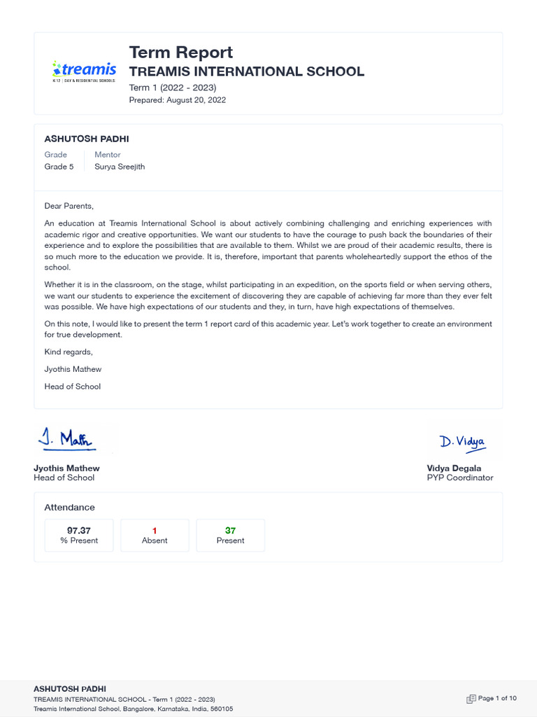 Term Report Grade 5 Padhi Ashutosh | PDF | Educational Assessment | Learning