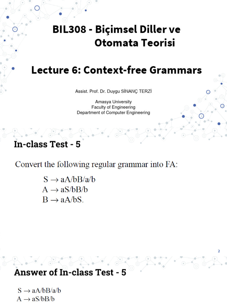 BIL308 - Biçimsel Diller Ve Otomata Teorisi Lecture 6: Context-Free ...