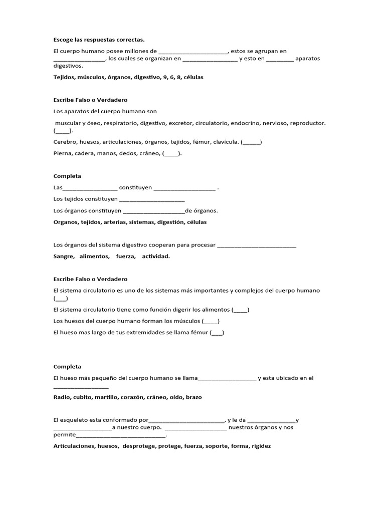 Repaso De Ciencias Pdf Músculo Hueso