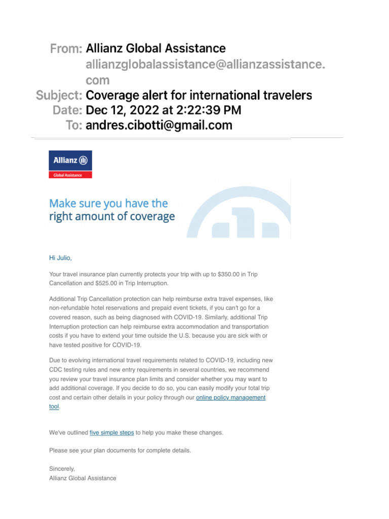 Coverage Alert For International Travelers | PDF | Insurance