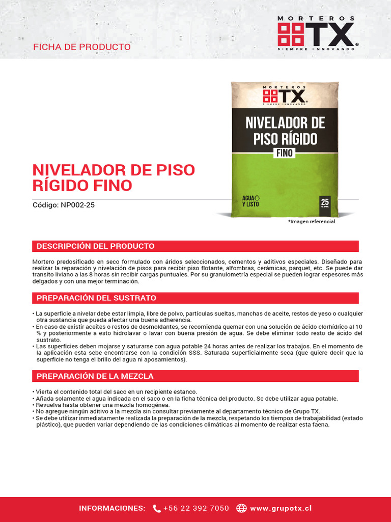 Mortero Nivelador de Pisos Rígido | PDF | Agua | Materiales