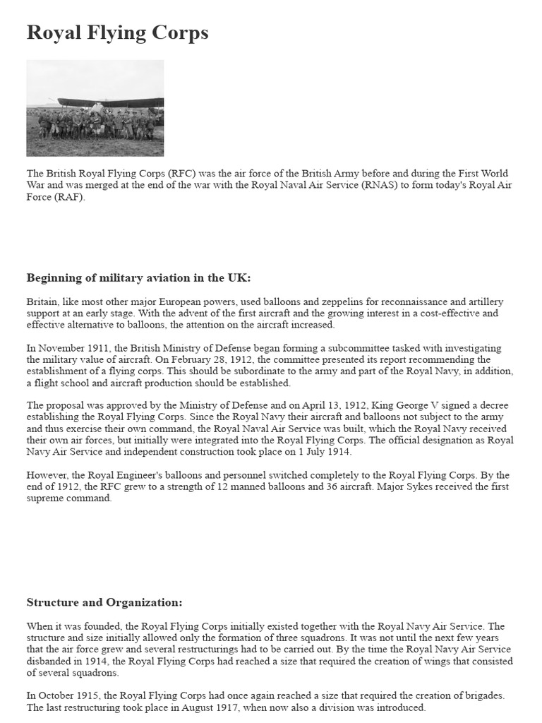 Royal Flying Corps - History | PDF | Royal Flying Corps | Officer ...